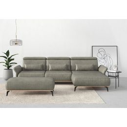 Ecksofa Home Affaire, B:324cm H:93cm T:184cm, grau, 100% Polyester, Wohnzimmer, Sofas, "Fjord L-Form", massiv, wahlweise mit Armlehnfunktion, Kopf-