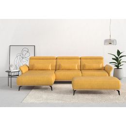Ecksofa Home Affaire, B:324cm H:93cm T:184cm, gelb, 100% Polyester, Wohnzimmer, Sofas, "Fjord L-Form", massiv, wahlweise mit Armlehnfunktion, Kopf-