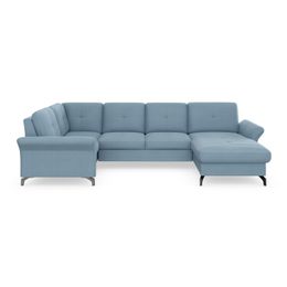 Wohnlandschaft Home Affaire, B:326cm H:91cm T:188cm, blau, 98% Polyester 2% Polyamid, Sofas, "Calando U-Form", wahlweise mit Bettfunktion, Bettkasten