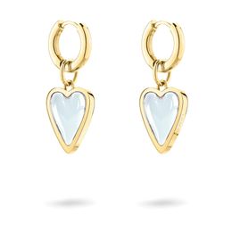Paar Creolen "Schmuck Ohrringe mit abnehmbaren Herz-Einh&auml;ngern Glass Heart", Edelstahlgelbgoldfarben, transparent, transparent, Liebeskind Berlin,