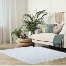 Teppich OTTO HOME, B:120cm H:5mm L:180cm, grau, Baumwolle, Wohnzimmer, Teppiche, "Cadis", Wendeteppich, mit Fransen, Uni Farben, handgewebt, reine