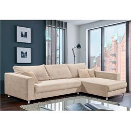 Ecksofa Home Affaire, B:252cm H:89cm, beige, 92% Polyester / 8% Nylon, Wohnzimmer, Sofas, "153", Inkl. Schlaffunktion und gro&szlig;en Strauraum