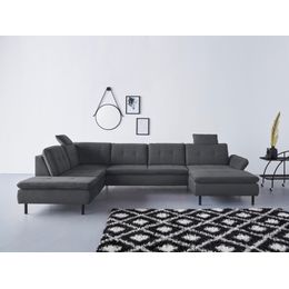 Wohnlandschaft Home Affaire, B:347cm H:83cm T:226cm, grau, 100% Polyester, Sofas, "Birkholm U-Form", Armlehnverstellung, auch in Easy Clean Bezug -