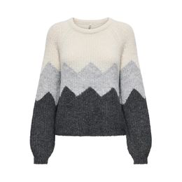 Strickpullover Only "ONLMAE LIFE LS ZIGZAG O-NECK KNT", Damen, Gr. L, baby's breath detail:lgm, dgm, Strick, Obermaterial: 75% Polyester, 18% Nylon, 6% Wolle, 1% Elasthan, meliert, regular fit normal, Rundhals, Rippb&uuml;ndchen, Pullover Strickpullover