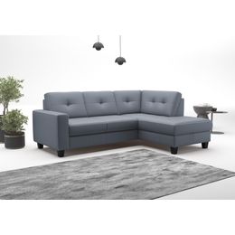 Ecksofa Home Affaire, B:226cm H:91cm T:170cm, blau, Wohnzimmer, Sofas, "Varese", wahlweise mit Bettfunktion und Bettkasten