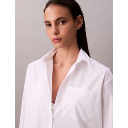 Damen Hemdblusebrilliant wei&szlig;, Gr. S, Calvin Klein Jeans, unifarben, Popeline, Obermaterial: 96% Baumwolle, 4% Elasthan, Blusen, relaxte Passform,
