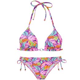 Vivance Damen Triangel-Bikinilila bedruckt, Gr. 38, bedruckt, Microfaser, Bikini-Sets, mit farbenfrohem Bl&auml;tterdruck