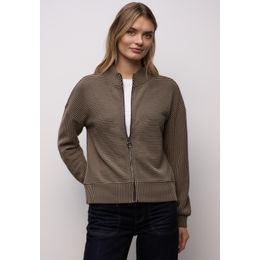 Cardigan Street One, Damen, Gr. 36, schwarzest braun, Stoff, 52% Polyester, 32% Baumwolle, 13% Viskose, 3% Elasthan, gestreift, normal normal, Rundhals, B&uuml;ndchen, Strickjacken, mit Struktur-Muster