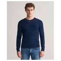 Gant f&uuml;r Herren. 8050209 Pullover aus extrafeiner Merinowolle mit marineblauem V-Ausschnitt (M), L&auml;ssig