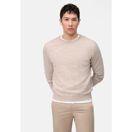 Strickpullover OLYMP "OLYMP Casual Strick", Herren, Gr. S, hellbeige, 100% Schurwolle, Pullover Strickpullover