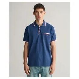 Gant f&uuml;r Herren. 2013042 Piqu&eacute;-Poloshirt mit zweifarbigen blauen Paspeln (L), L&auml;ssig, Baumwolle, Kurzarm