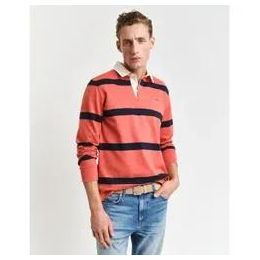 Gant f&uuml;r Herren. 2044013 Rotes garngef&auml;rbtes gestreiftes Rugger-Poloshirt (XXL), L&auml;ssig, Baumwolle, Langarm