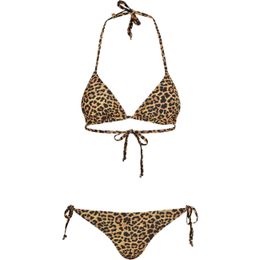 Urban Classics Damen Triangel-Bikini "Urban Classics Damen Ladies Animal Bikini"leo, Gr. XS, 88% Polyester, 12% Elasthan, Bikini-Sets