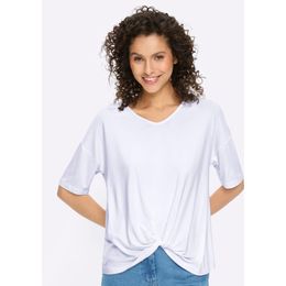 Kurzarmshirt Heine "Shirt", Damen, Gr. 34, wei&szlig;, 95% Viskose, 5% Elasthan, unifarben, V-Ausschnitt, Shirts