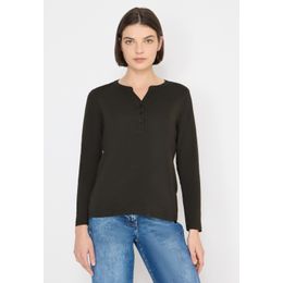 Cecil Damen Langarmshirt, schwarz, Gr. XL, unifarben, Web, 100% Baumwolle, Shirts, aus reiner Baumwolle