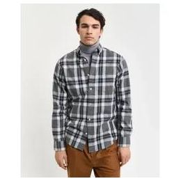 Gant f&uuml;r Herren. 3240198 Grau marmoriertes kariertes T-Shirt mit normaler Passform (3XL), L&auml;ssig, Baumwolle, Langarm