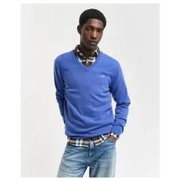 Gant f&uuml;r Herren. 87212 Pullover mit V-Ausschnitt aus sehr feiner blauer Schafwolle (XXL), L&auml;ssig
