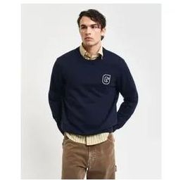 Gant f&uuml;r Herren. 8030221 Pullover mit Rundhalsausschnitt und marineblauem Abzeichen (XL), L&auml;ssig, Baumwolle