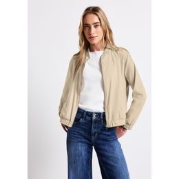 Blouson Street One, Damen, Gr. 44, beige (coastal beige), Web, 66% Baumwolle, 30% Polyester, 4% Elasthan, unifarben, normal normal, hoch geschlossener Ausschnitt, B&uuml;ndchen, Jacken Blouson, farbig