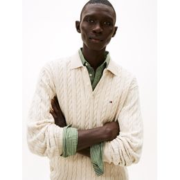 Tommy Hilfiger Herren Polokragenpullover "CLASSIC COTTON CABLE", beige, Gr. XL, Strick, Obermaterial: 100% Baumwolle, Pullover, mit Zopfmuster,