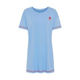 LSCN BY LASCANA Damen Nachthemd, Gr. 40, blau, Single Jersey, Obermaterial: 50% Baumwolle, 50% Viskose, bedruckt, unifarben, Kleider, in l&auml;ssiger