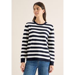 Rundhalspullover Cecil, Damen, Gr. L (42), urban dunkelblau, Web, 37% Baumwolle, 34% Polyacryl, 26% Polyester, 3% Elasthan, gestreift, comfort fit normal, Rundhals, B&uuml;ndchen, Pullover Rundhalspullover, Feinstrick
