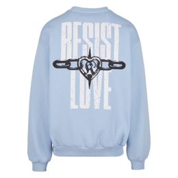 Karl Kani Damen Rundhalspullover "Karl Kani Woven Signature Resist Love Crew"light blau, Gr. M, mehrfarbig, 65% Baumwolle, 35% Polyester, Pullover