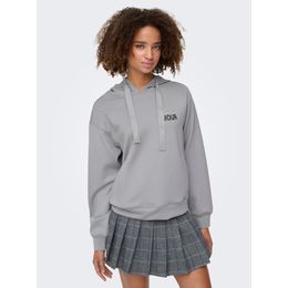 Kapuzensweatshirt Only "ONLALINA LIFE L/S PRINT HOOD SWT", Damen, Gr. S, ultimate grau print:jadore, Sweatware, Obermaterial: 93% Polyester, 7% Elasthan, bedruckt, regular fit, Rippb&uuml;ndchen, Sweatshirts
