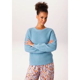Aniston CASUAL Damen Strickpullover, blau, Gr. 44, unifarben, Strick, Obermaterial: 100% Baumwolle, Pullover, in trendiger Farbpalette