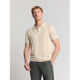 T-Shirt NO EXCESS "NO EXCESS Jacquard Kurzarm Poloshirt", Damen, Gr. L, beige (sand), 100% Baumwolle, Shirts T-Shirt