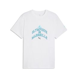 Puma Herren T-Shirt "Olympique de Marseille FtblCulture T-Shirt Herren"wei&szlig; new navy blau, Gr. M, Obermaterial: 100% Baumwolle; Rippe: 25% Polyester,