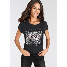 Laura Scott Damen T-Shirt, schwarz, Gr. 36, bedruckt, Single Jersey, Obermaterial: 95% Viskose, 5% Elasthan, Shirts, figurumspielende Passform, aus
