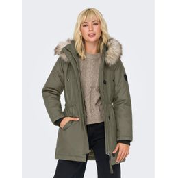 Parka Only "ONLIRIS FUR WINTER PARKA LIFE CC OTW", Damen, Gr. M, beige (stone gray detail:nature fur), Web, Obermaterial: 100% Polyester, unifarben, regular fit taillenbedeckt, hoch geschlossener Ausschnitt, B&uuml;ndchen, Jacken Parka, mit verdeckter Knopfleiste