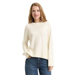 Rundhalspullover Tom Tailor, Damen, Gr. S, whisper wei&szlig;, Strick, Obermaterial: 47% Polyester, 47% Viskose, 6% Polyamid, unifarben, regular fit normal, Rundhals, Rippb&uuml;ndchen, Pullover Rundhalspullover, mit Rippb&uuml;ndchen