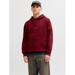Jack & Jones Kapuzensweatshirt JACK & JONES "JORNORREBRO EMB SWEAT HOOD NOOS", Herren, Gr. M, cabernet, angeraute Sweatware, Obermaterial: 89% Baumwolle, 11% Polyester, unifarben, relaxed fit normal, Rundhals, Rippb&uuml;ndchen, Sweatshirts, mit Logo Print
