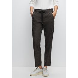 Street One Damen Jogger Pantssilk braun, Gr. 46, kariert, Stoff, 62% Polyester, 33% Viskose, 5% Elasthan, Hosen, Middle Waist