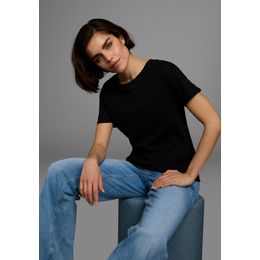 AJC Damen T-Shirt, schwarz, Basic, Gr. 48, unifarben, Jersey, Obermaterial: 100% Baumwolle, Shirts, Basic-Stil, Oversize-Passform, Rundhalsausschnitt