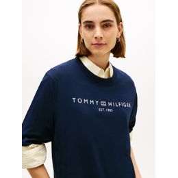 Tommy Hilfiger Damen Langarmshirt "CORP LOGO TRAPEZE C-NK TEE"schwarz night navy, Gr. S, bedruckt, Single Jersey, Obermaterial: 100% Baumwolle, Shirts