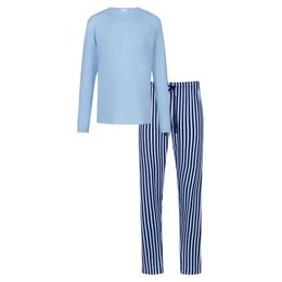 Mey Pyjama lang 'Graphic Stripes' Herren Gr&ouml;&szlig;e L hellblau