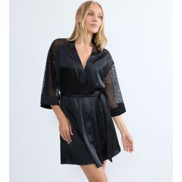 Morgenmantel Triumph, schwarz, Obermaterial: 100% Polyester, Hausm&auml;ntel, "A Weekend to Remember Robe", weite, transparente &Auml;rmel