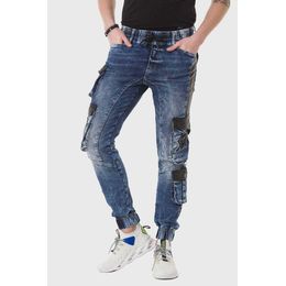 Cipo & Baxx CIPO & BAXX Herren Cargojeans "Hose", blau, Gr. 34, unifarben, 98% Baumwolle, 2% Elasthan, Jeans, L&auml;ssige Details und Applikationen