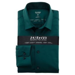Langarmhemd OLYMP "Luxor 24/Seven modern fit Jerseyshirt", Herren, Gr. 43, N-Gr, gr&uuml;n (dunkelgr&uuml;n), Jersey, Obermaterial: 92% Baumwolle, 8% Elasthan, Hemden, mit geruchshemmenden Materialeigenschaften
