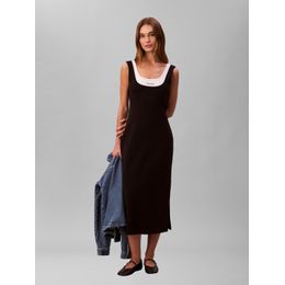 Midikleid Calvin Klein Jeans, Damen, Gr. XL (44), N-Gr, schwarz, Web, Obermaterial: 70% Viskose, 26% Polyamid, 4% Elasthan, unifarben, k&ouml;rpernah Midi, tiefer Rundhals, Kleider Midikleid, K&ouml;rpernahe Passform mit tiefem Rundhalsausschnitt