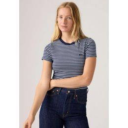 Levi's LEVI'S Damen Langarmshirt "ESSENTIAL HM LS TEE"mila stripe peacoat, Gr. M, Single Jersey, Obermaterial: 100% Baumwolle, Shirts, mit Logo Stickerei