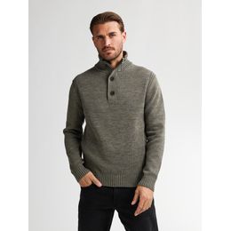 Herren Troyer, beige, Gr. M, PETROL INDUSTRIES, Strick, Obermaterial: 87% Baumwolle, 13% Polyester, Pullover, Kragen mit Rei&szlig;- und Knopfverschluss