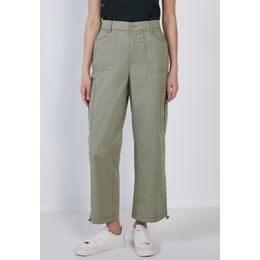 Damen Paperbag-Hose, gr&uuml;n, Gr. 44, STREET ONE STUDIO, unifarben, Web, 98% Baumwolle, 2% Elasthan, Hosen, High Waist