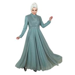 Modamihram Kleid Damen Gr&ouml;&szlig;e 46 mint / schwarz / silber Winterkleid