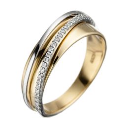 Jobo Damen Diamantring, 52, SI = kleine Einschl&uuml;sse, Diamanten Gelbgold 585 Wei&szlig;gold 585, gelb, Diamanten, Gelbgold 585, Wei&szlig;gold 585, Fingerringe,