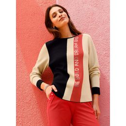 Inspirationen Damen Strickpullover "Langarm-Pullover", beige, Gr. 50, gemustert, mehrfarbig, 50% Viskose, 25% Polyester, 25% Polyamid, Pullover