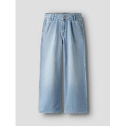 name it M&auml;dchen Relax-fit-Jeans "NKFBELLA HW W PLEAT JEANS 3020-AZ L NOOS", blau, Gr. 134, leichte Abriebeffekte, Denim/Jeans, Obermaterial: 99%